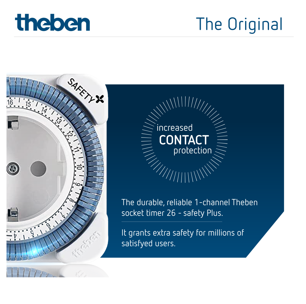 Analoge Steckdosen-Zeitschaltuhr theben-timer 26 safety-plus